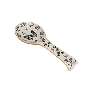 10.04" Stoneware Botanical Kitchen Spoon Rest with Terra Cotta Accent - Bed Bath & Beyond - 35870814